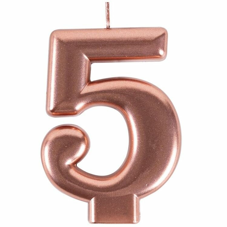 Свеча Веселая затея цифра 5, розовое золото, высота 8 см