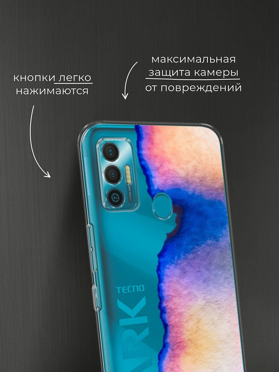 Чехол на Tecno Spark 7 / Техно Спарк 7 с принтом Синяя акварель, прозрачный — фото 1