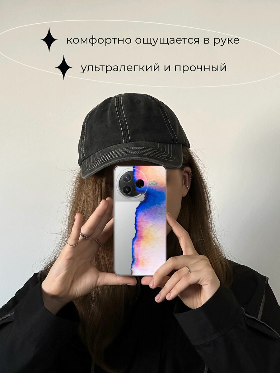 Чехол на Poco F7 Pro / Поко F7 Про с принтом Синяя акварель, прозрачный — фото 1