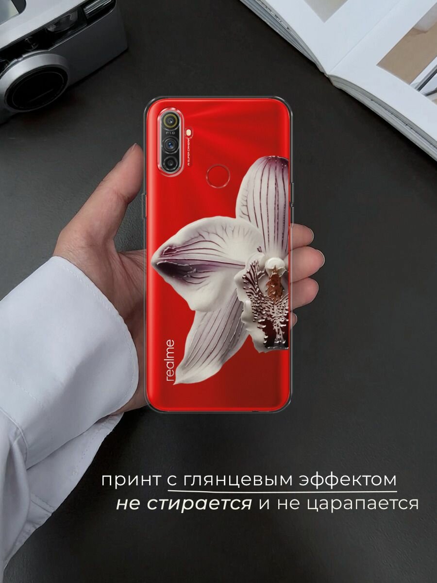 Силиконовый чехол на Realme C3 / Реалми C3 с принтом Белая орхидея — фото 1