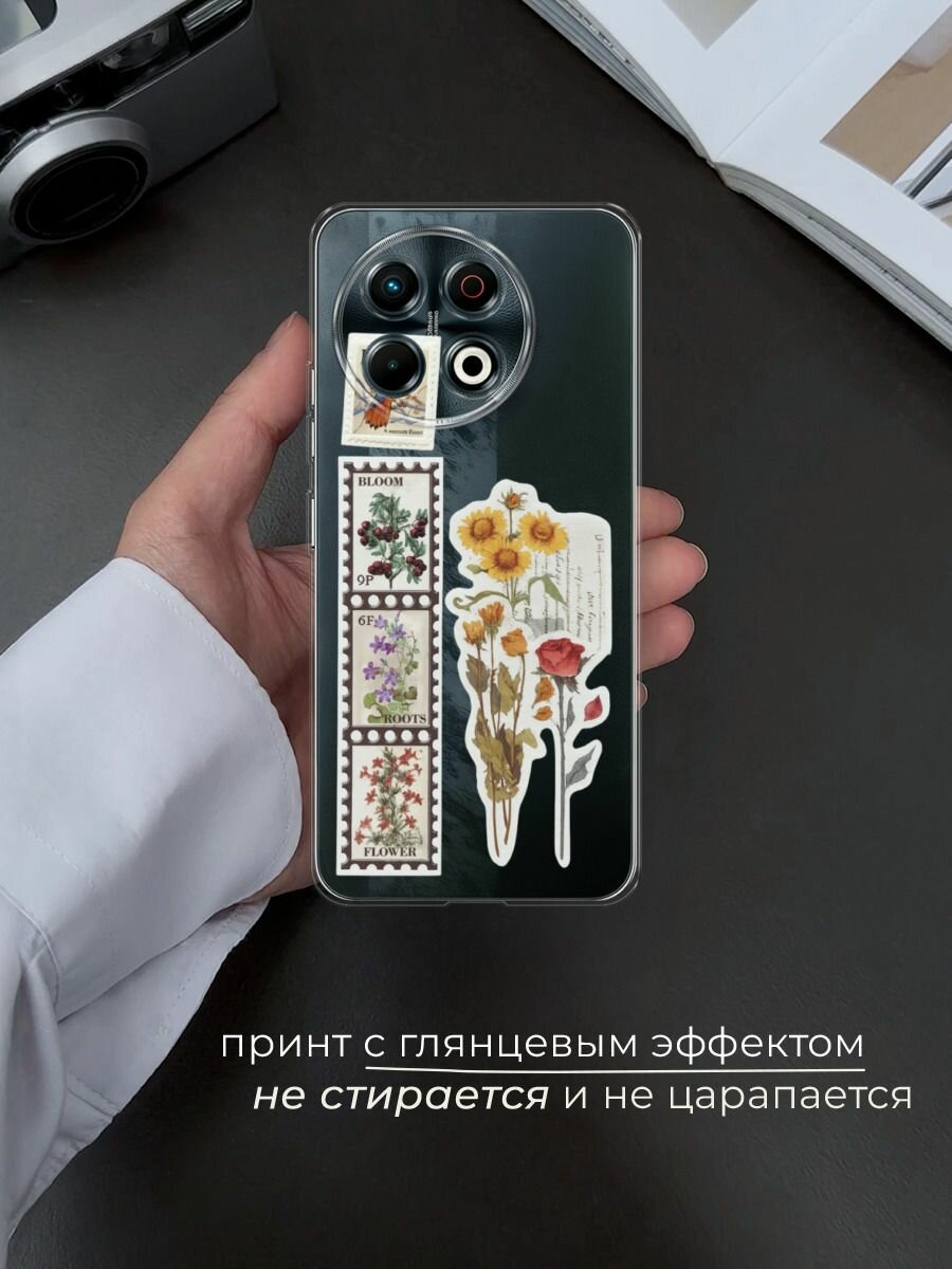Чехол на Tecno Spark 30 Pro / Текно Спарк 30 Про с принтом Марки с цветами — фото 1