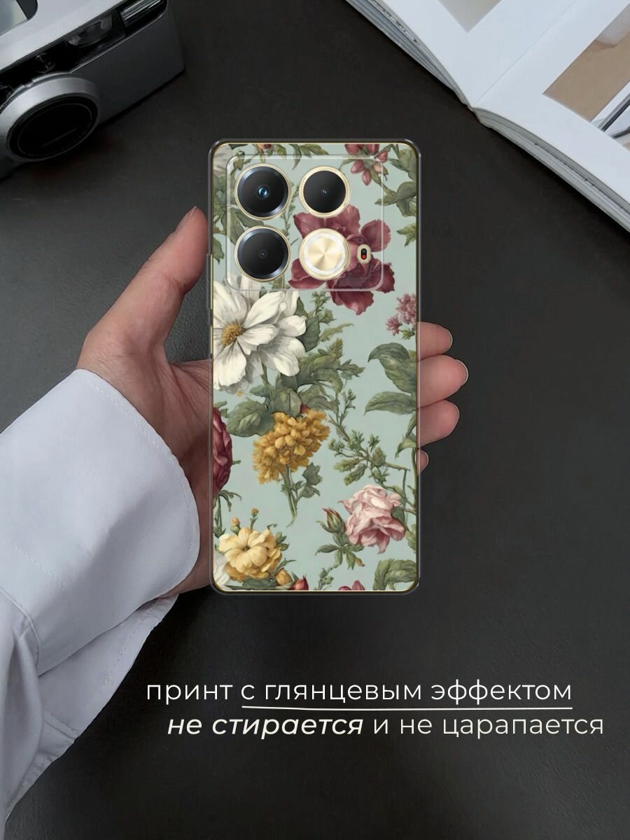 Чехол на Infinix Note 40 / Инфиникс Нот 40 с принтом Акварельные красные цветы — фото 1