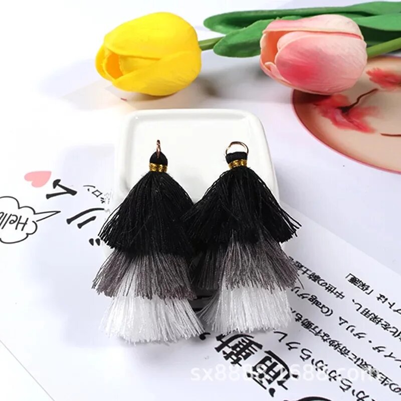 Черные серьги-кисточки из хлопка, Color: 10 Black