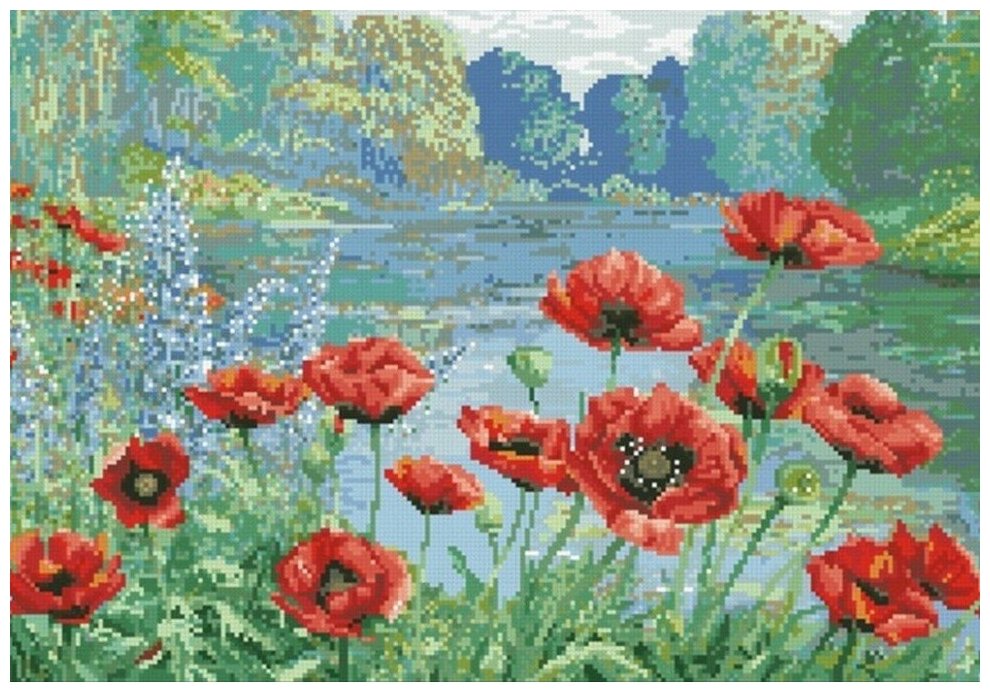 Набор Паутинка #М-241 Маковый берег, Алмазная Мозаика, 50 x 35 см