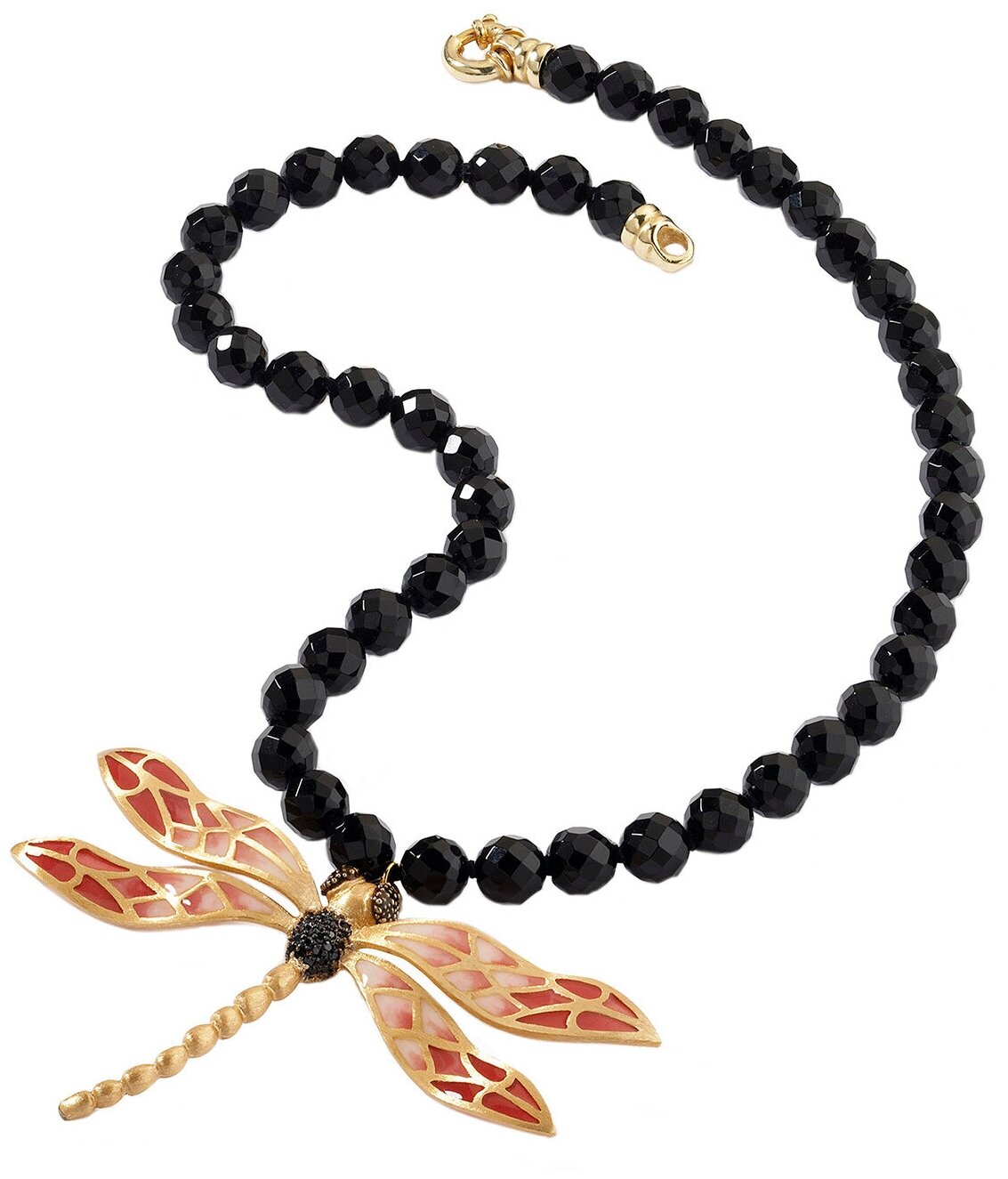 Бусы, серебро, 925 проба, золочение, оникс, эмаль, фианит
