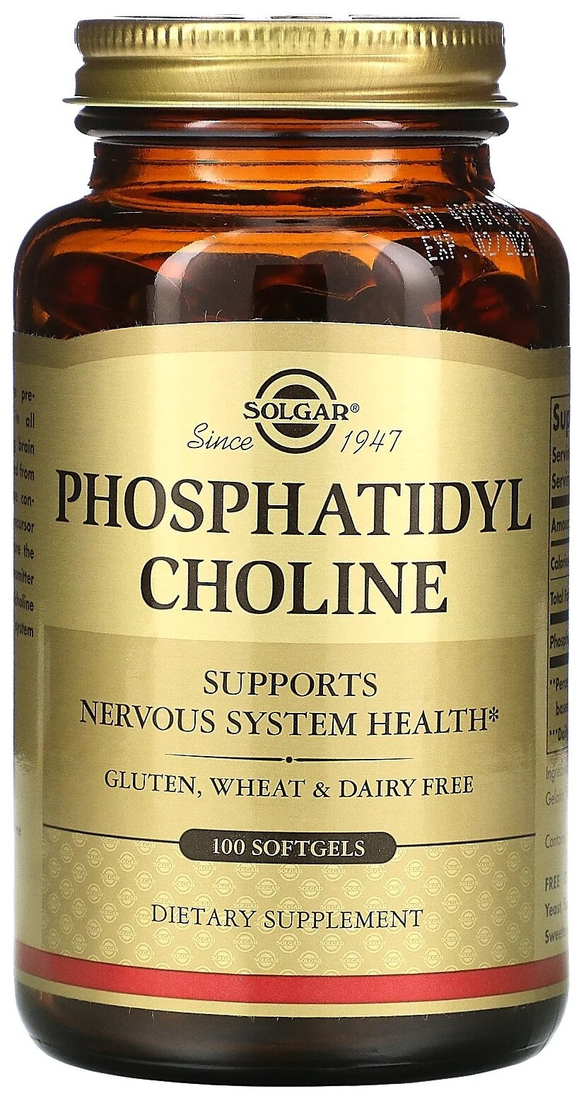 Solgar Phosphatidyl Choline, Фосфатидилхолин, 100 гел. капсул