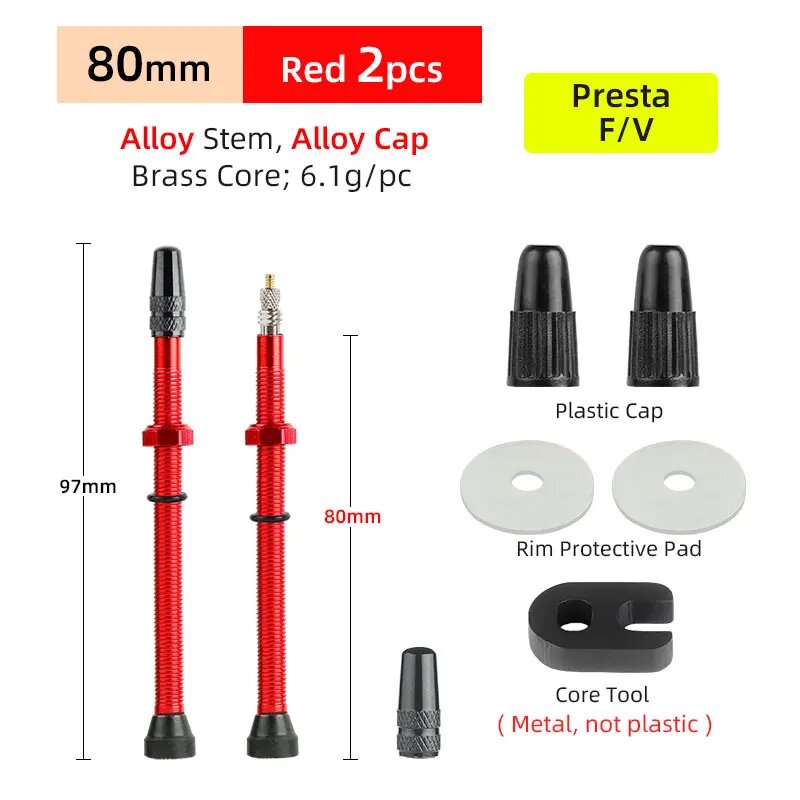 Велосипедные ниппели Presta 80mm Red 2шт