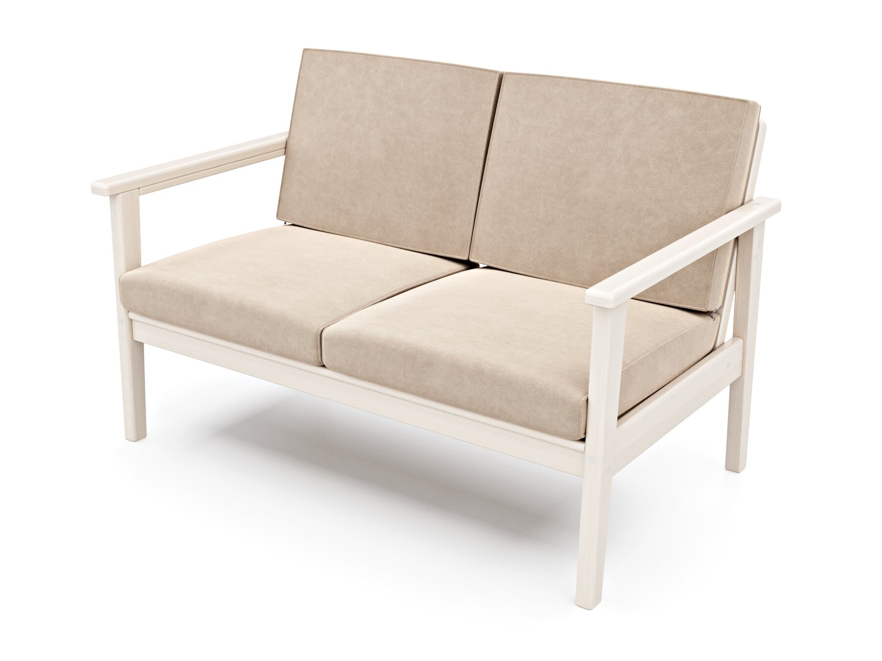 Маленький диван Arsko Лориан-М белый-беленый дуб, велюр, двухместный, для кухни, в офис, в салон красоты, на ножках