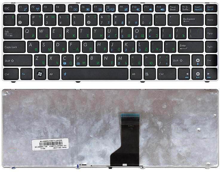 Клавиатура для Asus X44HR, русская, черная с серебряной рамкой