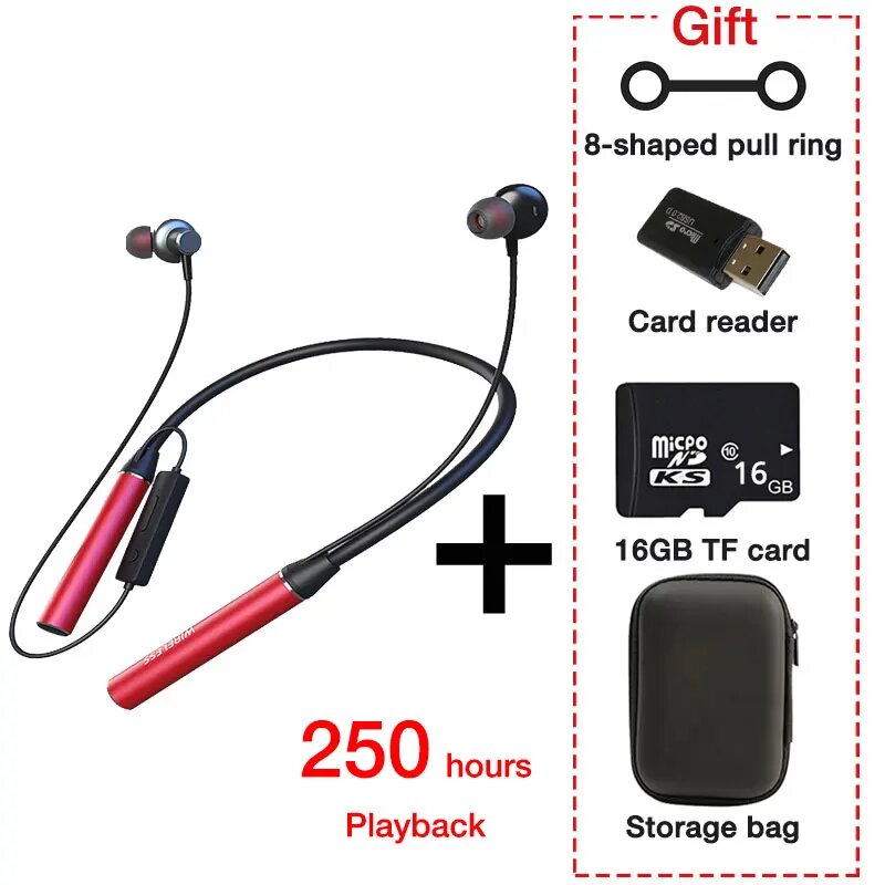 Наушники беспроводные EARDECO с шейным ремешком, Red upgrade with TF