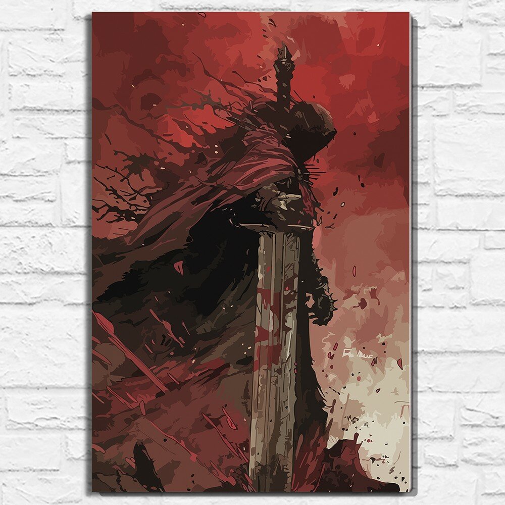 Картина по номерам на холсте дарк фентези (аниме берсерк, Гатс, Berserk, кровь) - 15725 60x40 В