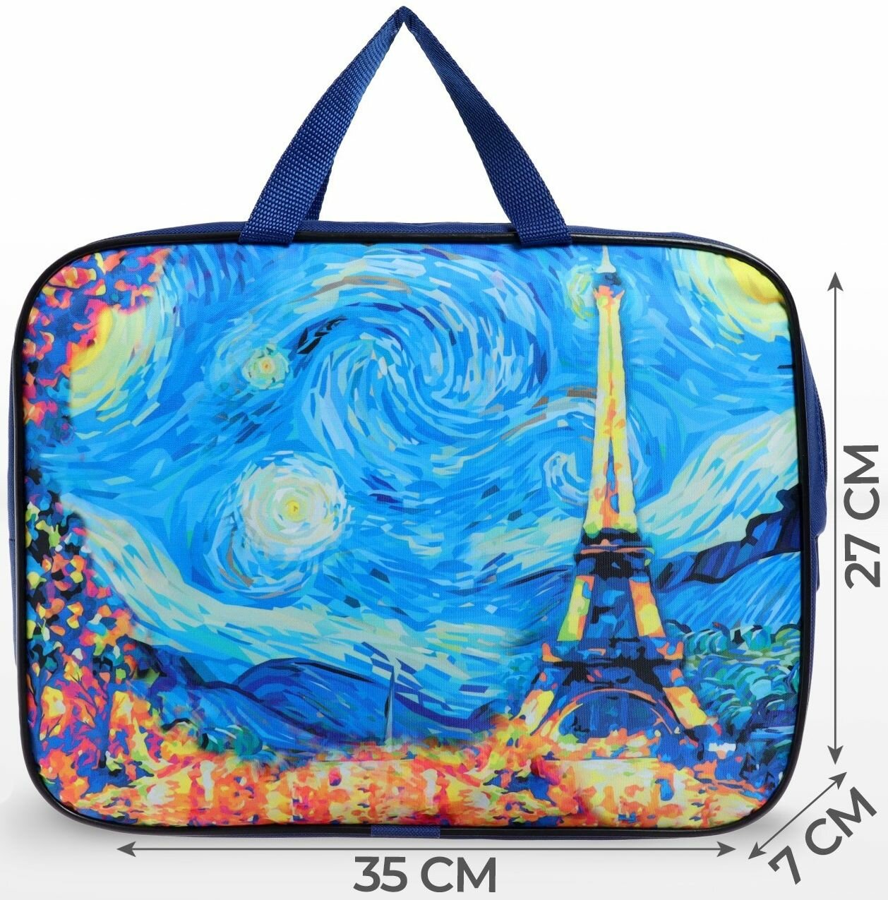 Папка-портфель текстильная с ручками "Париж" на молнии, 1 отделение, формат А4, размер 35 х 27 х 7 см, школьный чехол без наполнения, для тетрадей и бумаг