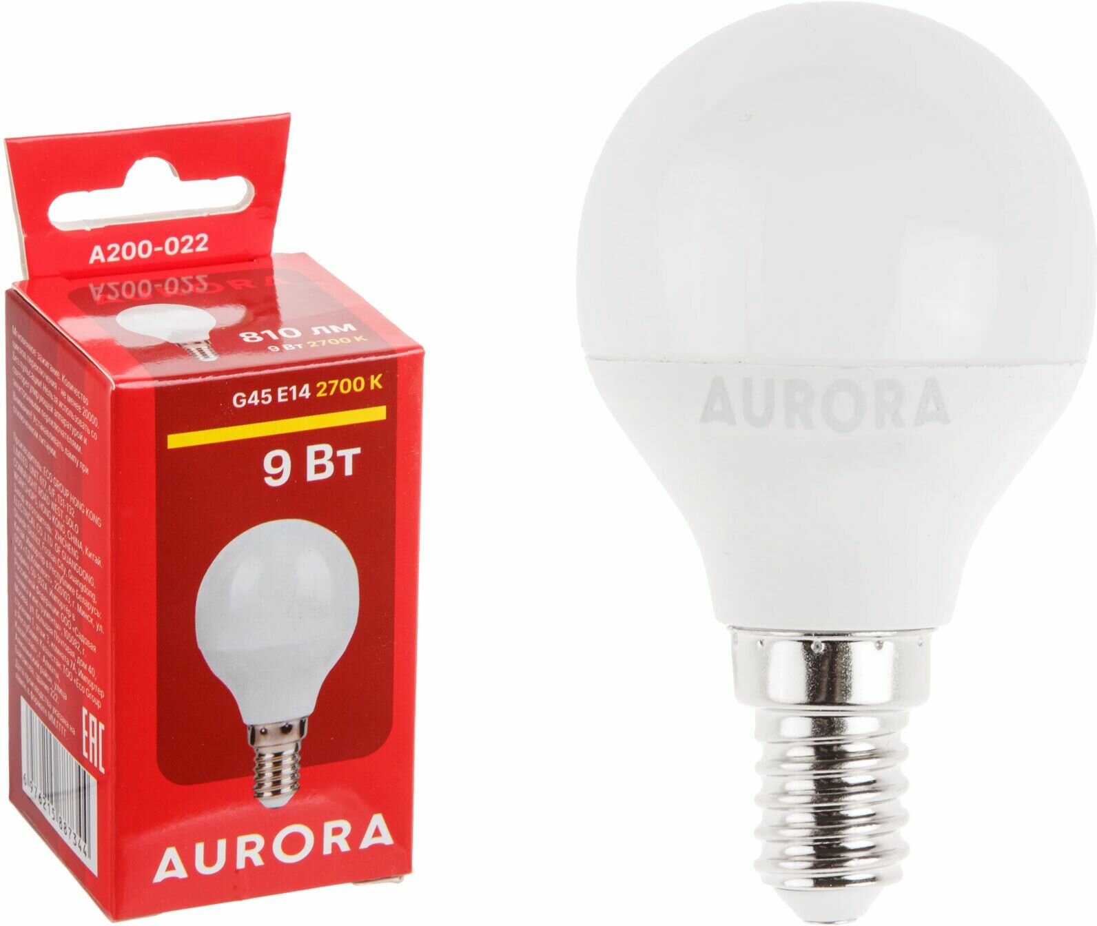 Лампа светодиодная E14 AURORA G45 9 Вт 2700K (A200-022)