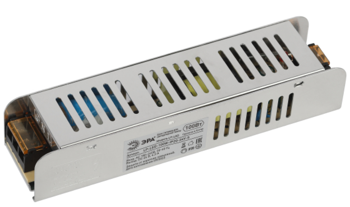 Драйвер ЭРА LP-LED 100W-IP20-24V-S для светодиодной ленты в металлическом корпусе, серый, 188х46х35мм, 100Вт / блок питания