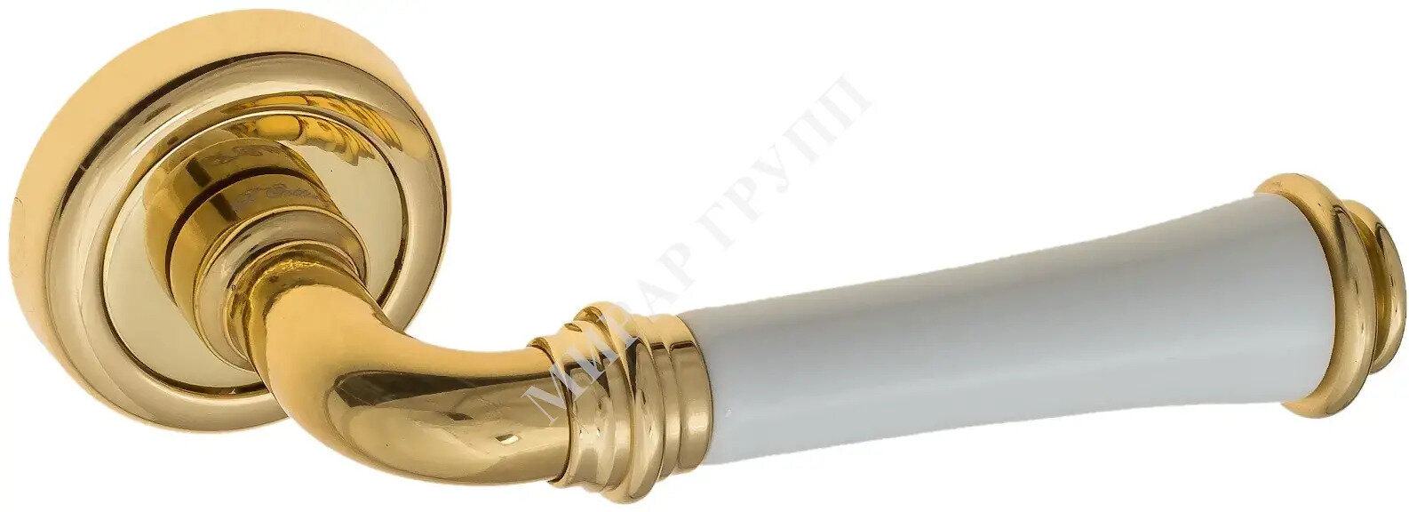 Дверная ручка Fratelli "GRACIA CERAMICA BIANCO" D1 на круглой розетке полированная латунь + керамика