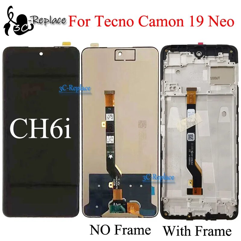 ЖК-дисплей 6,8 дюйма для Tecno Camon 19 Neo CH6i, сенсорный экран, дигитайзер, панель в сборе, замена/с рамкой, черный