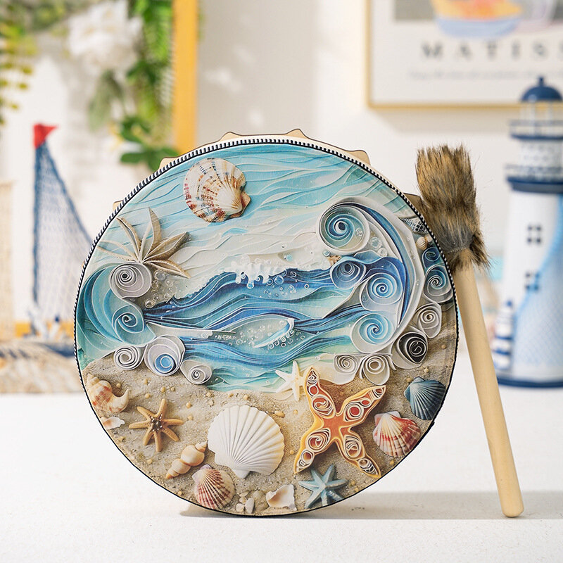 Барабан ручной, музыкальный и декоративный, Бубен шаманский, 25 см, Волны и ракушки