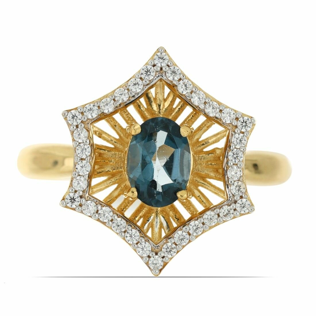 Кольцо, серебро, 925 проба, фианит, топаз