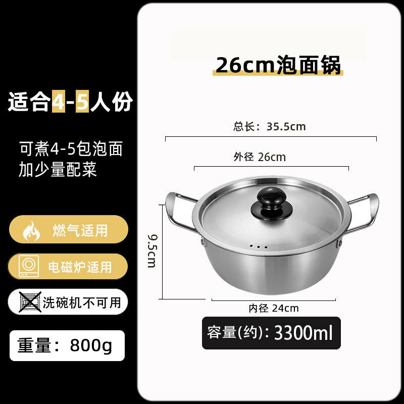 Корейская кастрюля для мгновенных лапш, маленькая кастрюля для приготовления, нержавеющая сталь, кастрюля для супа с двумя ручками, домашняя корейская кастрюля для рамена, индукционная плита, маленькая кастрюля для приготовления лапши