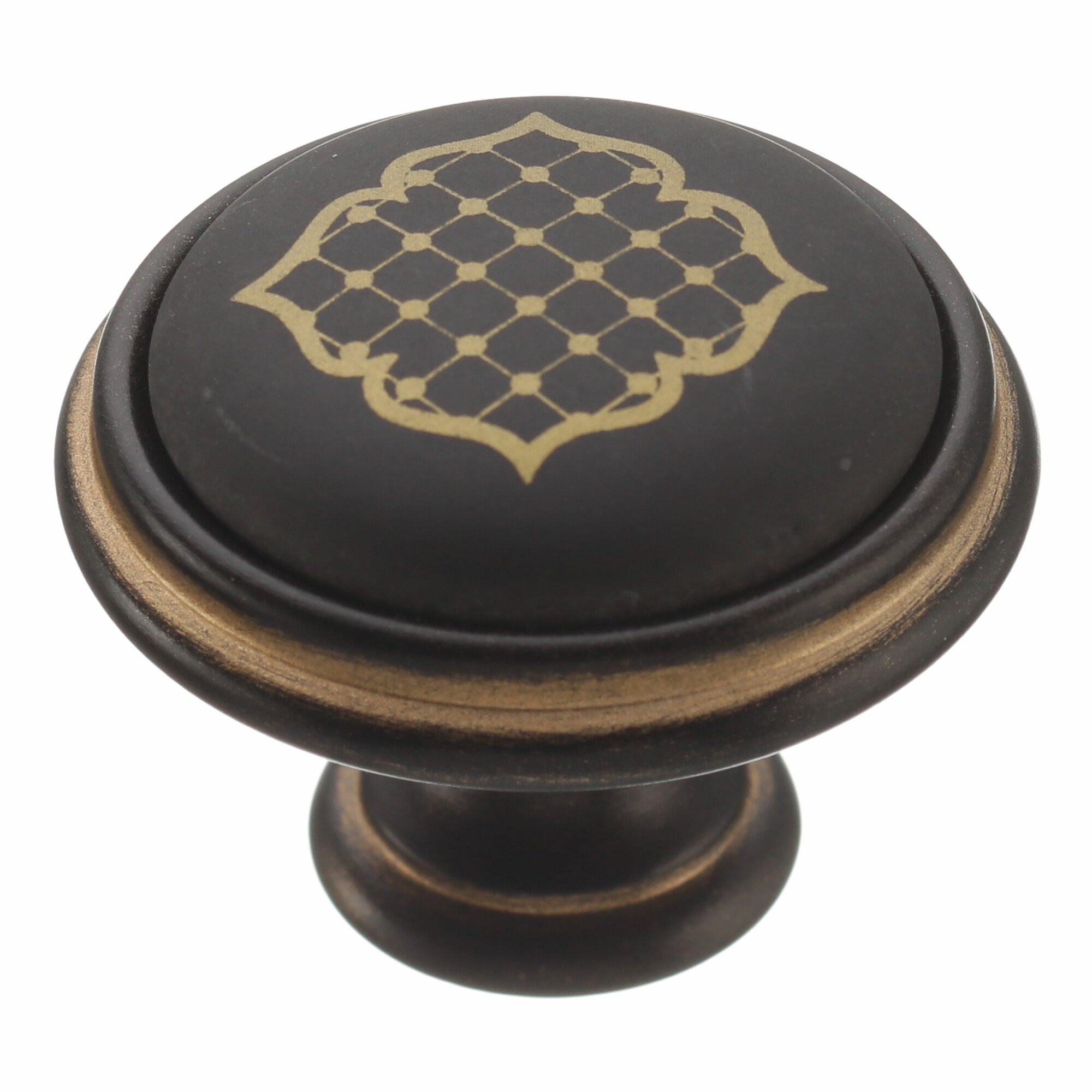 Ручка мебельная кнопка GIUSTI LINEA ROMANTIC P77.23. S1.1BG золото с патиной/черный фарфор