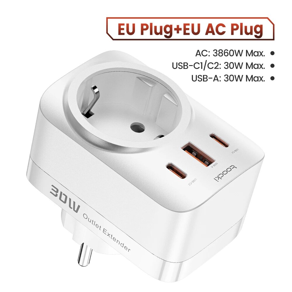 Сетевое зарядное устройство Toocki, 30 Вт, с розетками переменного тока