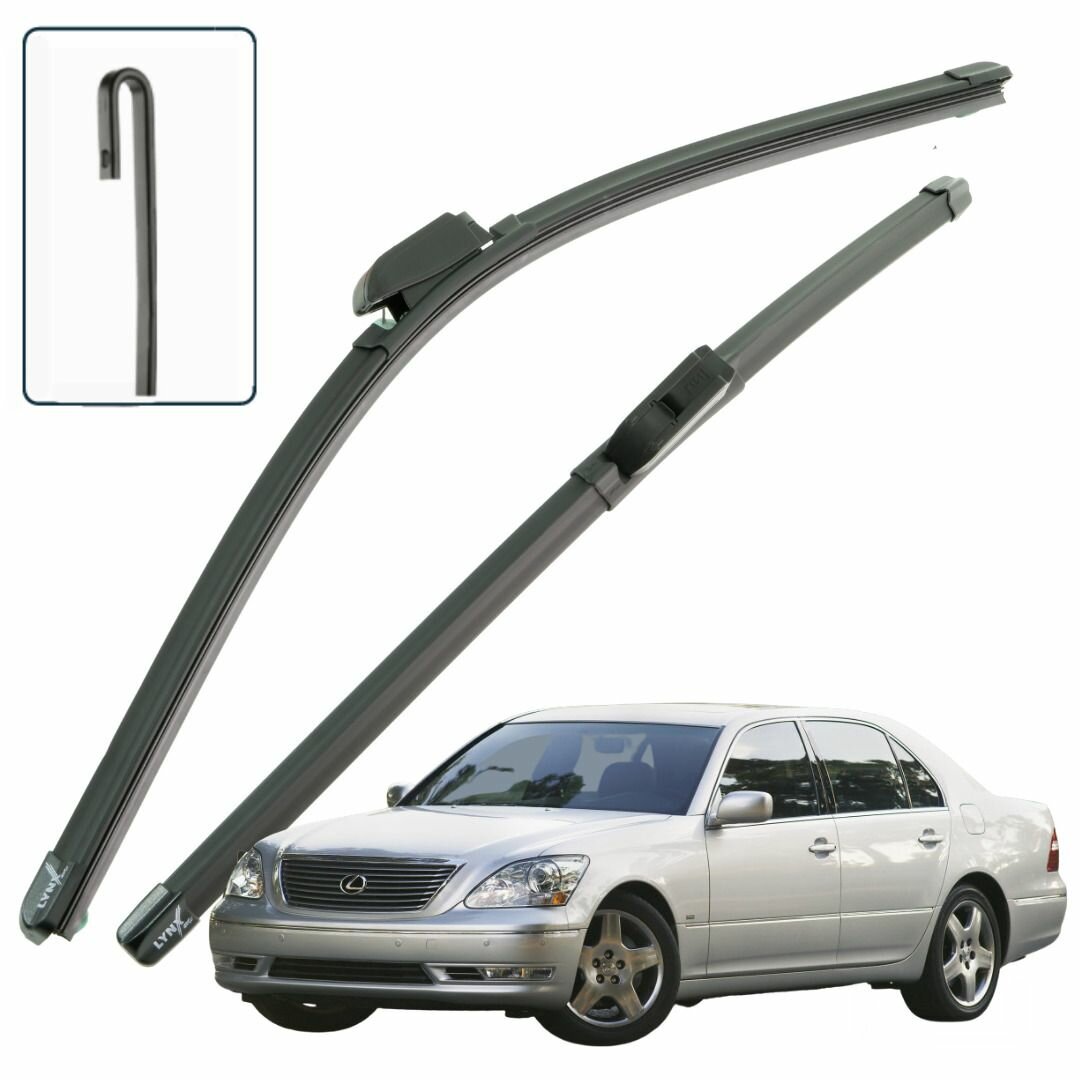 Дворники Lexus LS430 (3) XF30 / Лексус ЛС430 ХФ30 рест. 2003 / 2004 / 2005 / 2006 Щетки стеклоочистителя бескаркасные автомобильные LYNXauto 600мм-400мм к-т 2шт.