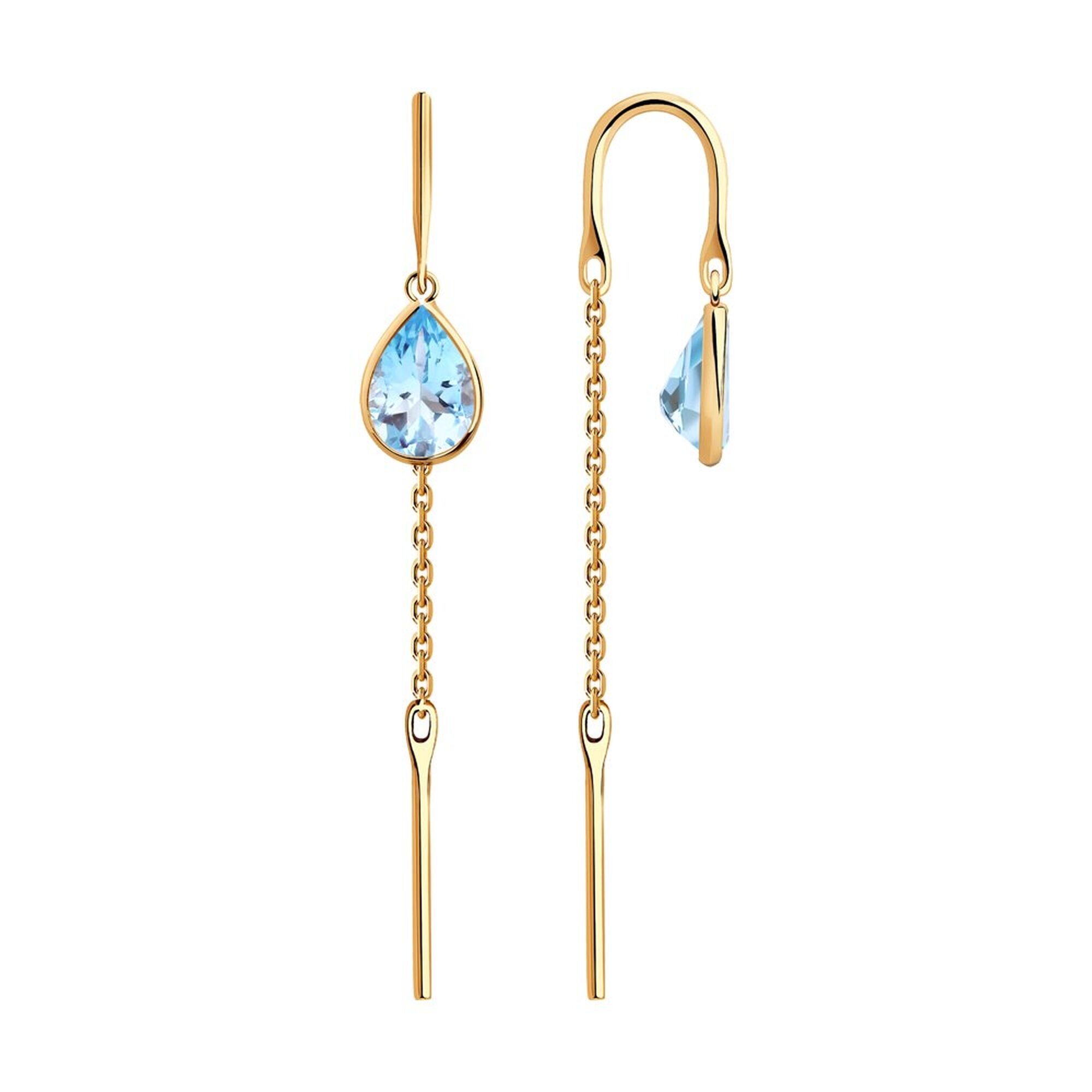 Серьги цепочки, красное золото, 585 проба, топаз