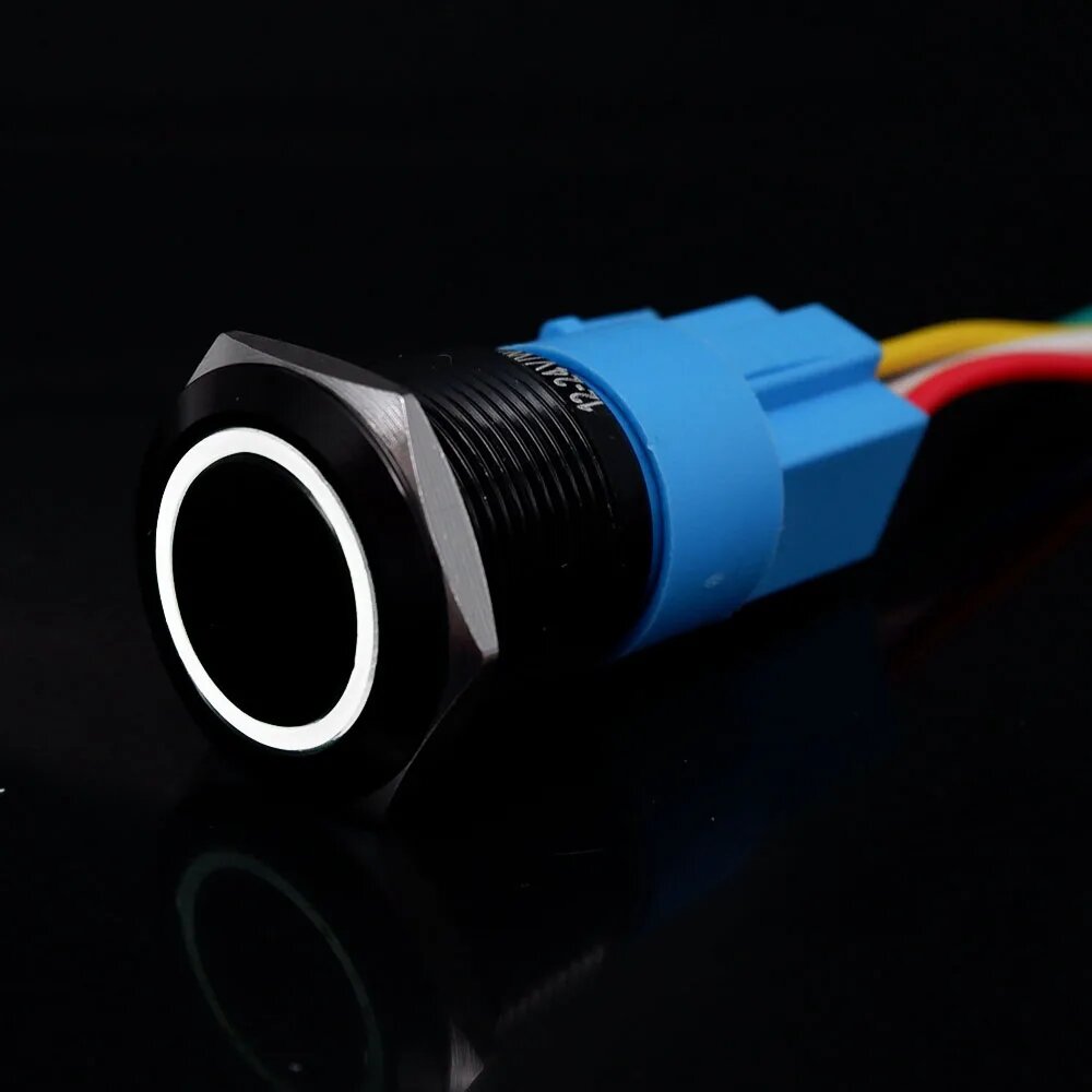 Кнопочный переключатель 12/16/19/22 мм, оксидированный черный, с мгновенной фиксацией, фиксированный выключатель питания с проводом, светодиодная подсветка 5 В, 12 В, 24 В, 220 В