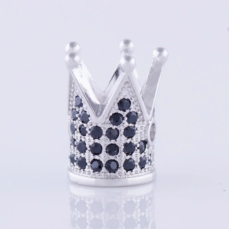 Корона серебряная с черными камнями, 2 шт. оптом
