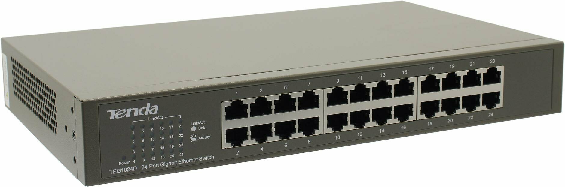 Tenda TEG1024D Коммутатор неуправляемый, 24 порта, 24x1 Гбит/с, установка в стойку, металлический корпус