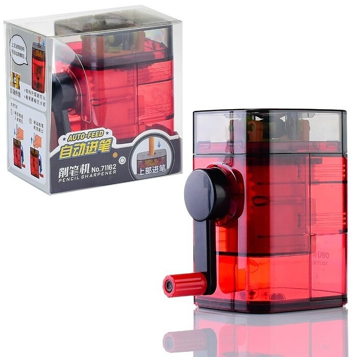 Точилка механическая Deli 1 отверстие, пластик, цвет красный (71162RED)