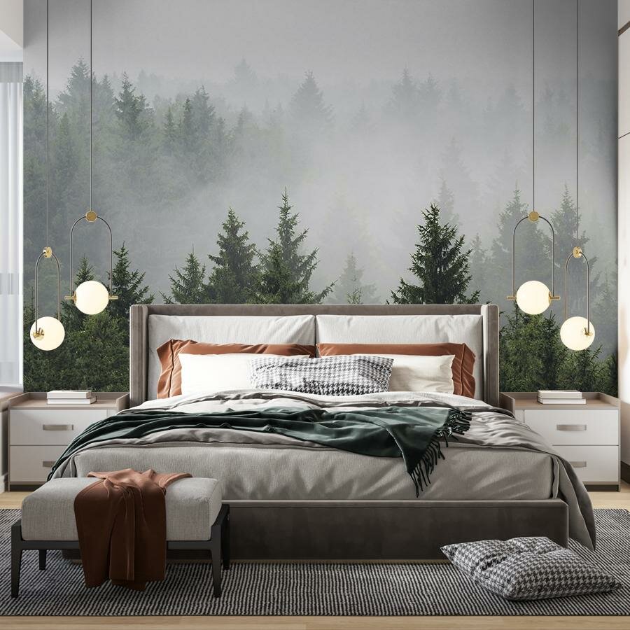 Фотообои Туман над лесом 9-1651-S-Флок 270 x 200 см (ВхШ) Бесшовные, флизелиновые, влагостойкие обои MasterFresok