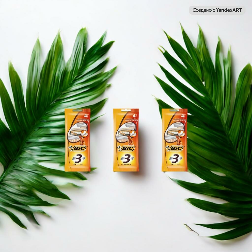 Бритва мужская одноразовая BIC 3 Sensitive, 4 шт в уп, 3 уп