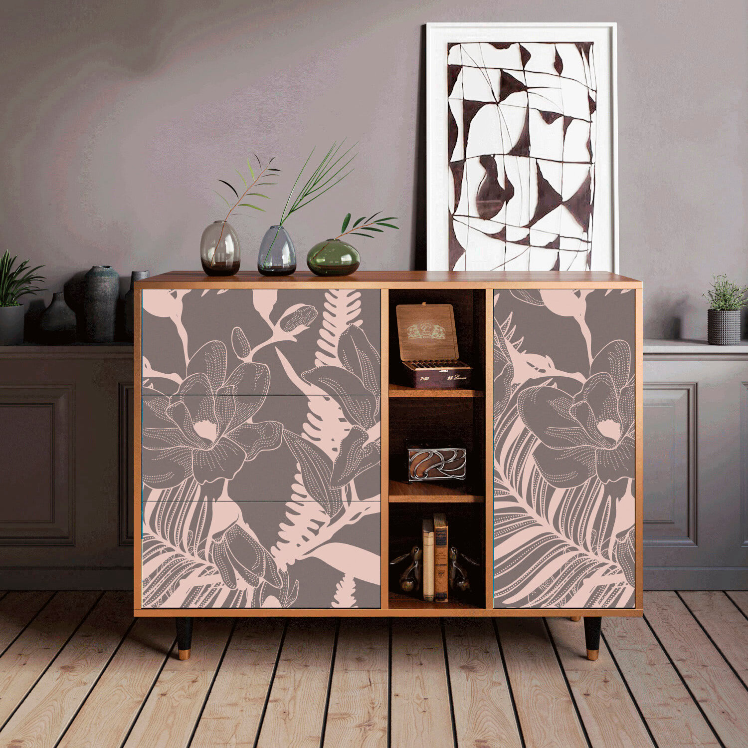 Комод - STORYZ - BS2 Issabelline Flower, Разер - 125 x 97 x 48 см , Цвет корпуса - Орех