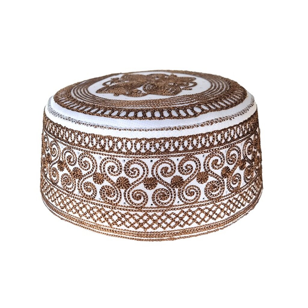 Плоский цилиндр с этнической вышивкой-темно-коричневый-M