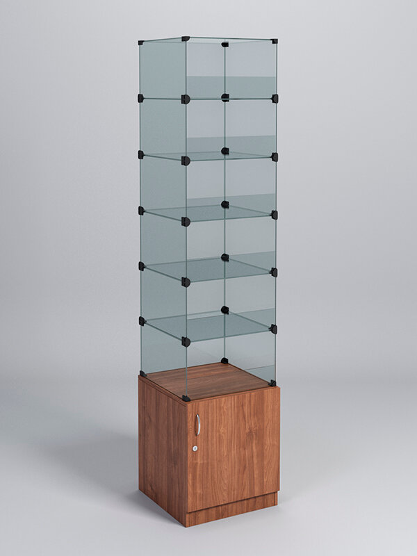 Витрина "КУБ" №606-КО стаканчик (без дверок, передняя стенка - стекло), Орех