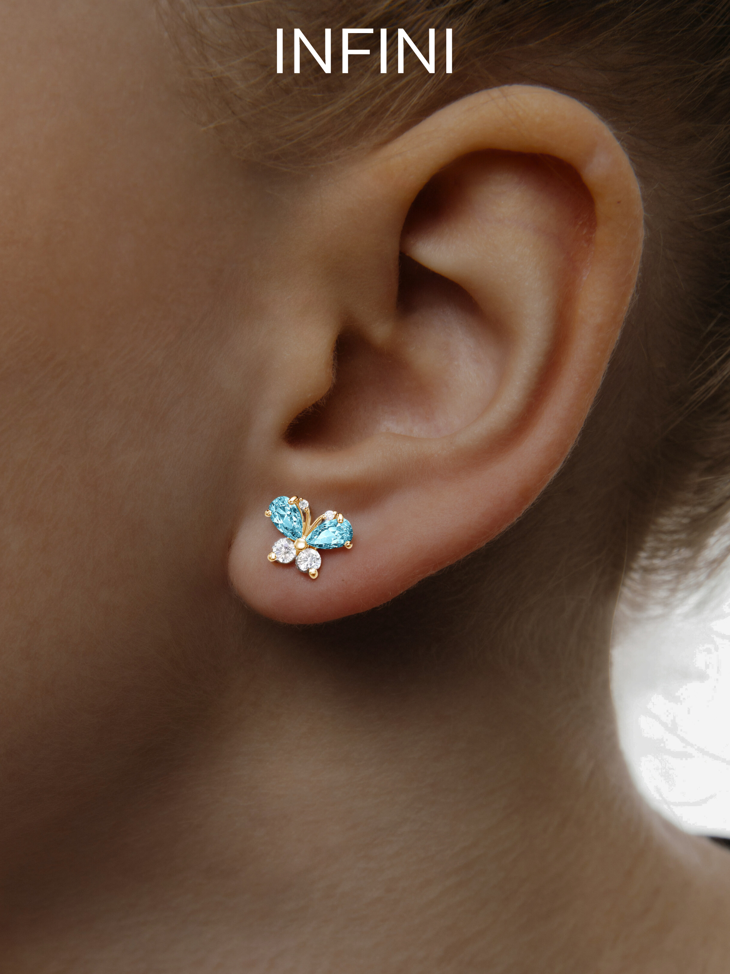 Серьги пусеты, красное золото, 585 проба, фианит