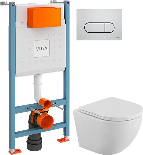 Комплект 2 в 1 Унитаз подвесной BelBagno Uno BB3105CHR/SC / Инсталляция с кнопкой VitrA V-Fix Core 732-5800-01 цвет хром глянец