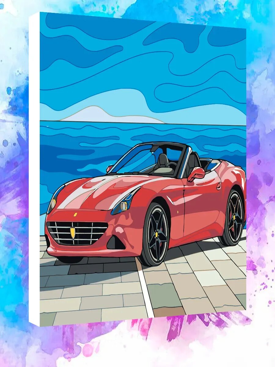 Картина по номерам Машина Кабриолет Море_Лето Рисунок