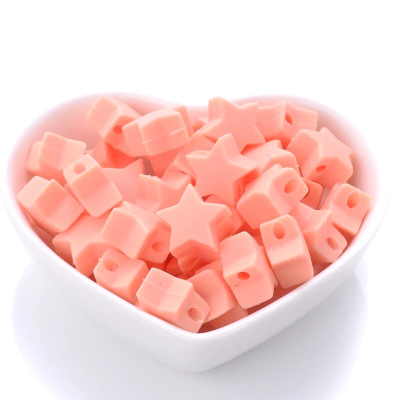 Силиконовые бусины розовые звёздочки и кубики 50 шт.