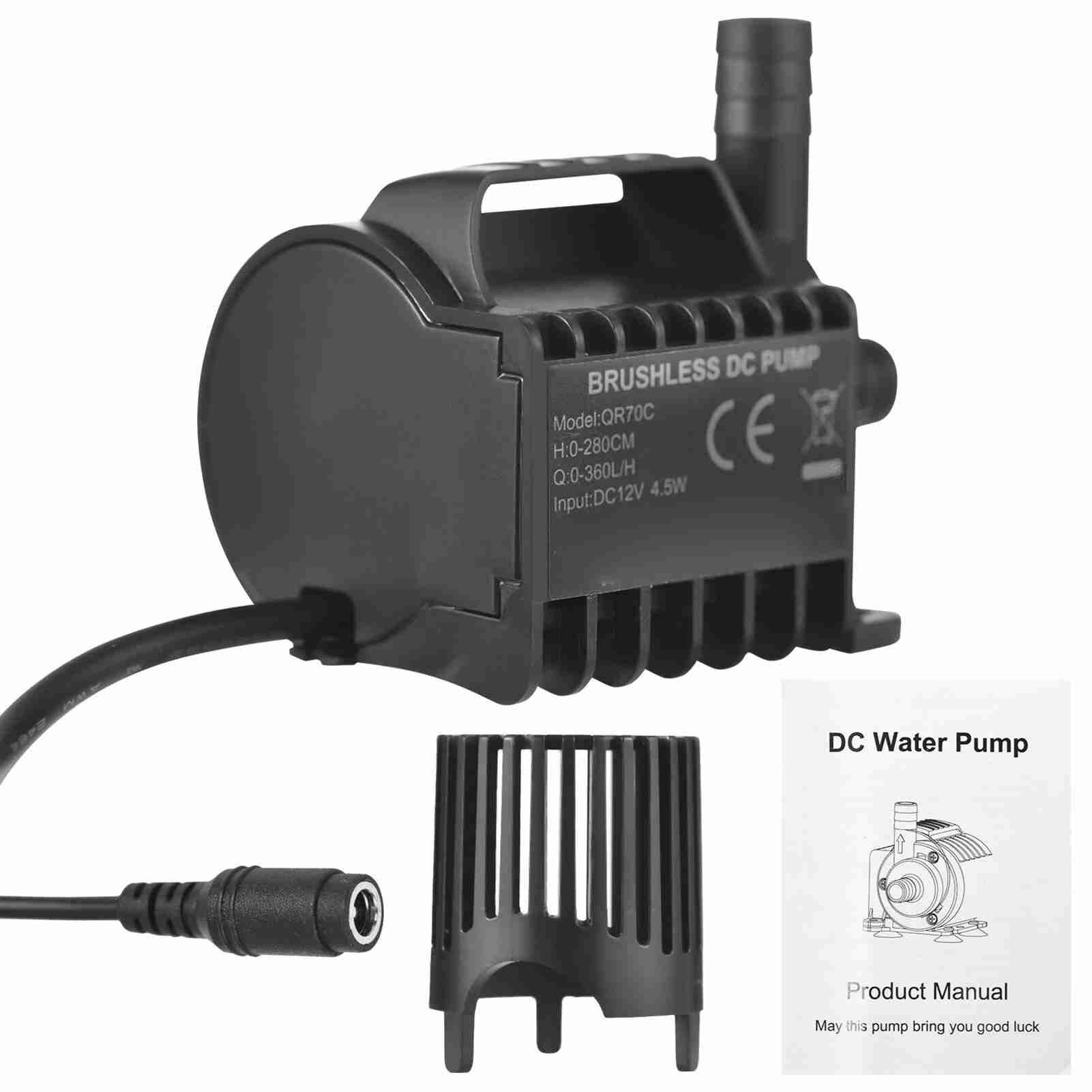 Погружной 12 В водяной насос, электрический, 360 л/ч, небольшой фонтанный насос с макс. высотой подъема 9,2 фута, 6,5-футовой розеткой постоянного тока и основанием на присоске, портативный мини-насос для аквариума, пруд
