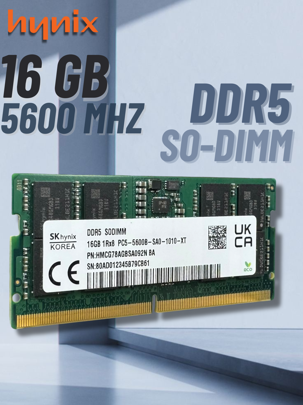 Оперативная память SK Hynix DDR5 16Gb 1Rx8 PC5-5600B SODIMM HMCG78AGBSA092N 1 шт.