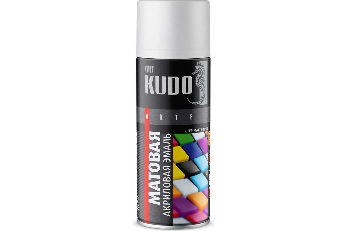 Краска-аэрозоль KUDO акриловая, белая RAL 9003, глянцевая, 800 мл