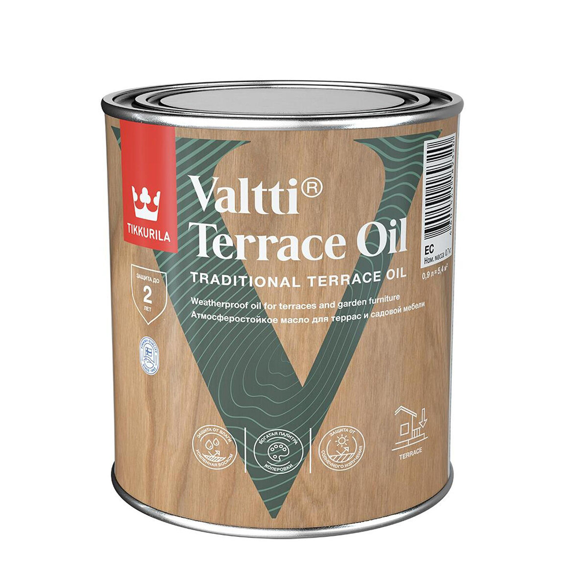 Масло для террас и садовой мебели Tikkurila Valtti Terrace Oil EC, атмосферостойкое, 0.9 л