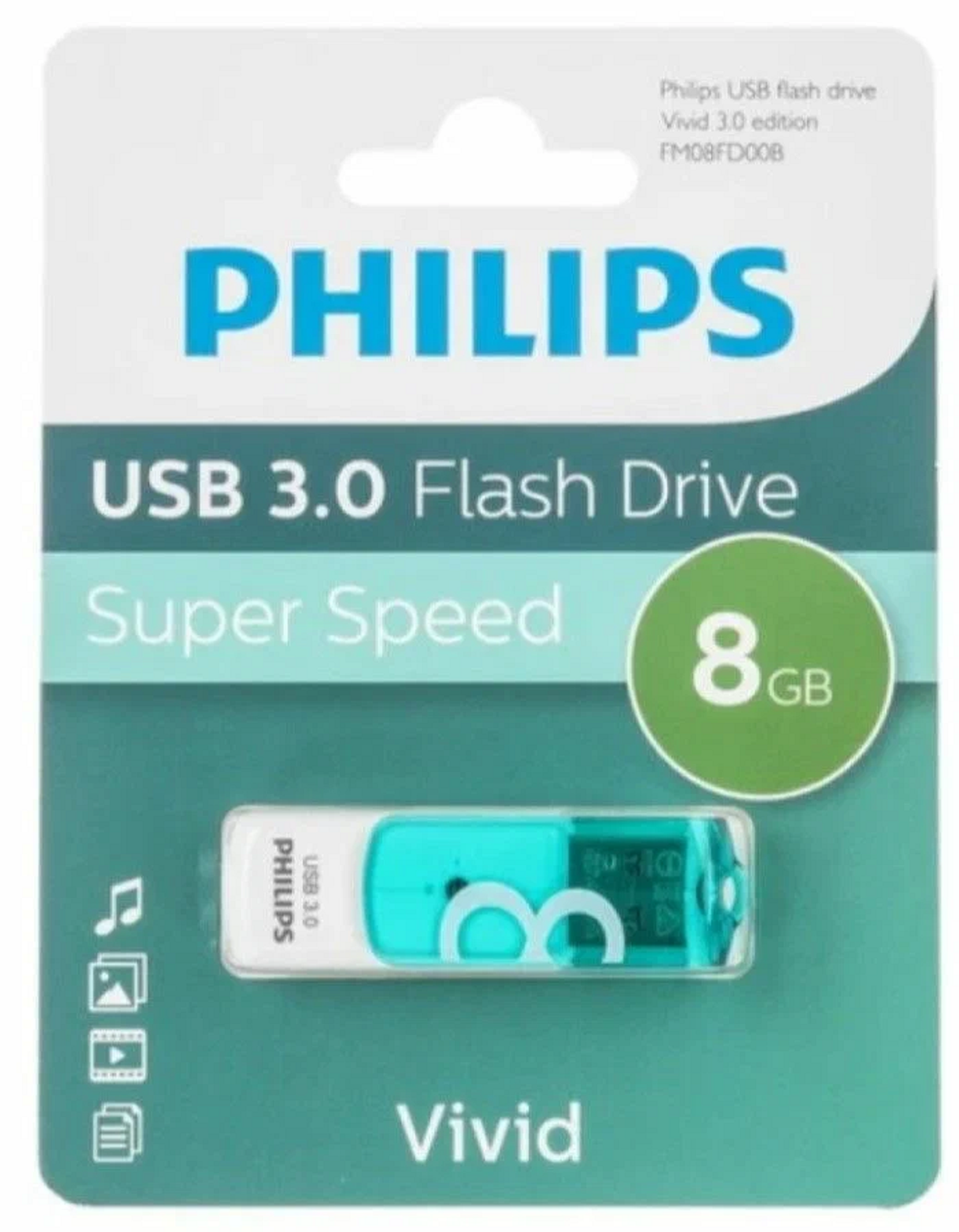 Накопитель USB Philips FM08FD00B/97, VIVID3.0, 8ГБ, зеленый, белый