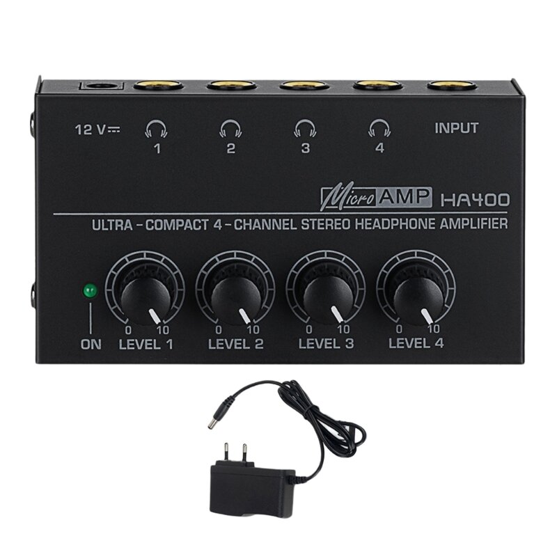 4-Канальный усилитель для наушников с чипом JRC4580 для слухового мониторинга и микширования с входами 3,5 мм и 6,35 мм