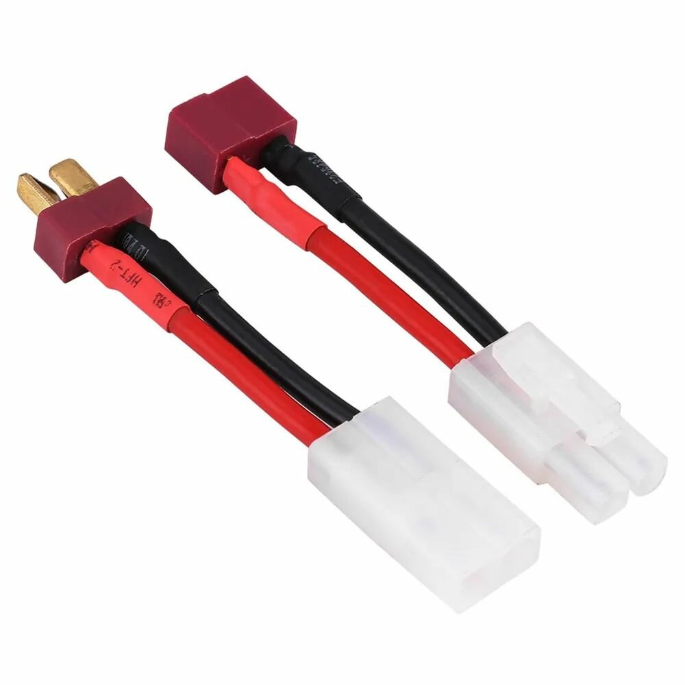 Набор адаптерных кабелей T-разъем женский-мужской на Tamiya мужской-женский, сечение провода 14 AWG, силиконовая оболочка, длина около 8,5 см, вес 16