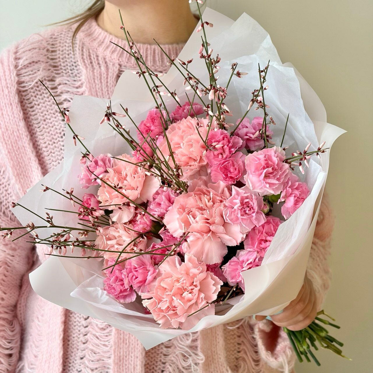 Нежный букет гвоздик микс #975