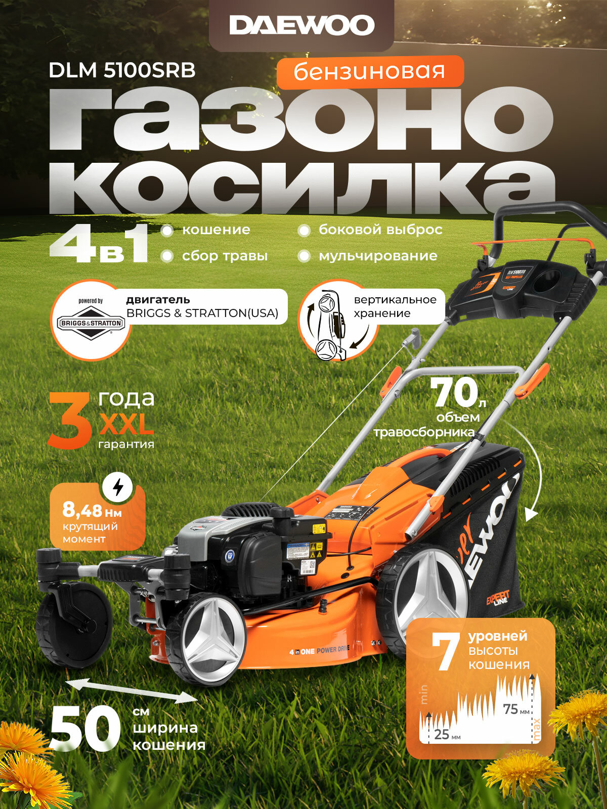 Газонокосилка бензиновая DAEWOO DLM 5100SRB (X BLADE)