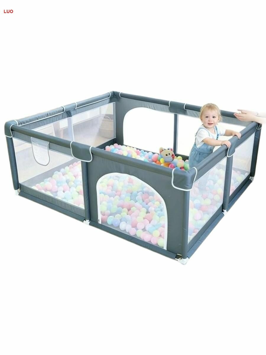 Детский игровой манеж: безопасное ограждение 180x120 см, высота 66 см, с дверцей и мягкими бортами. Для дома и игровой зоны с мячами.